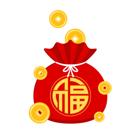 Chinese New Year Money Pocket Vector Chinese Money Bag Vector Vector Flat Long Shadow Design Word Fu Means Good Luck Lizenzfrei nutzbare SVG Vektorgrafiken Clip Arts Illustrationen. Image 200128938